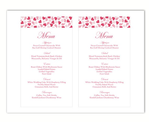 Wedding Menu Template DIY Menu Card by TheDesignsEnchanted on Etsy