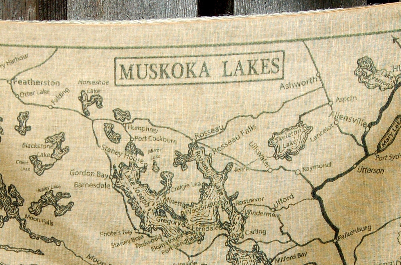 Muskoka Lakes Canada Vintage Map Tea towel FREE SHIPPING