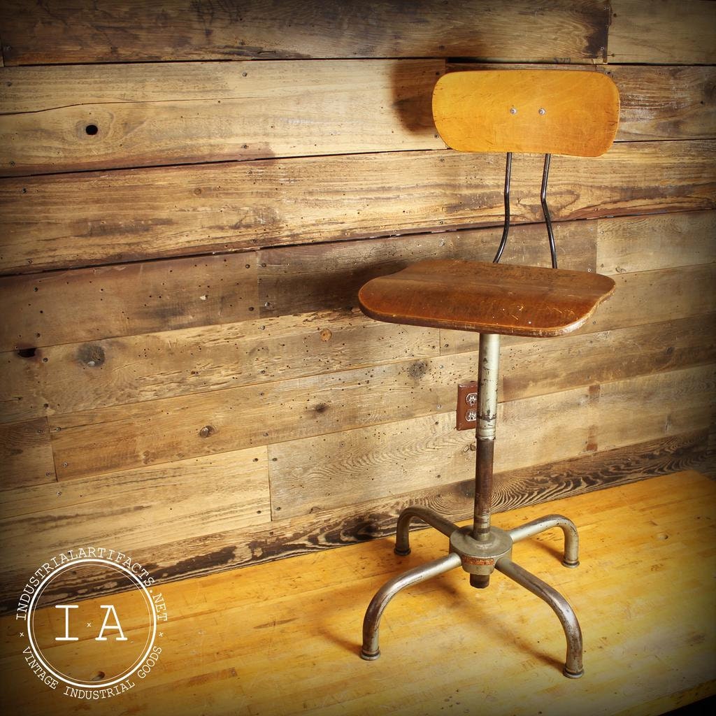 Vintage Industrial Ajustrite Ajusto Wood Seat Machinist Chair ...