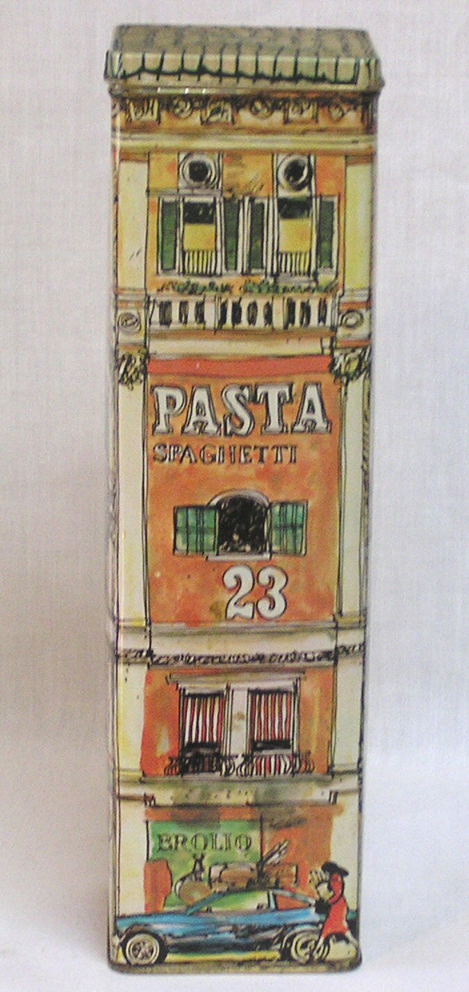 Terrific Vintage Decorative Tall Pasta Tin with Italian Street Scenes ...