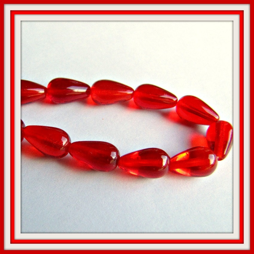 Red Tear Drop glass Beads Fire polished beads Red Beads