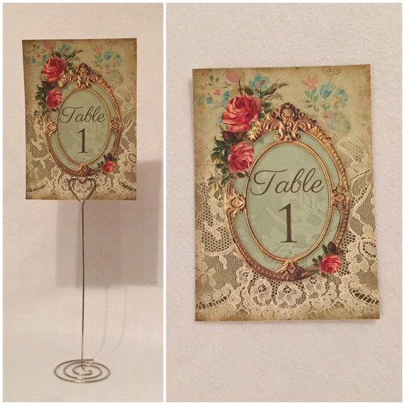 Antique style wedding table number cards names by RebeccasLeaves