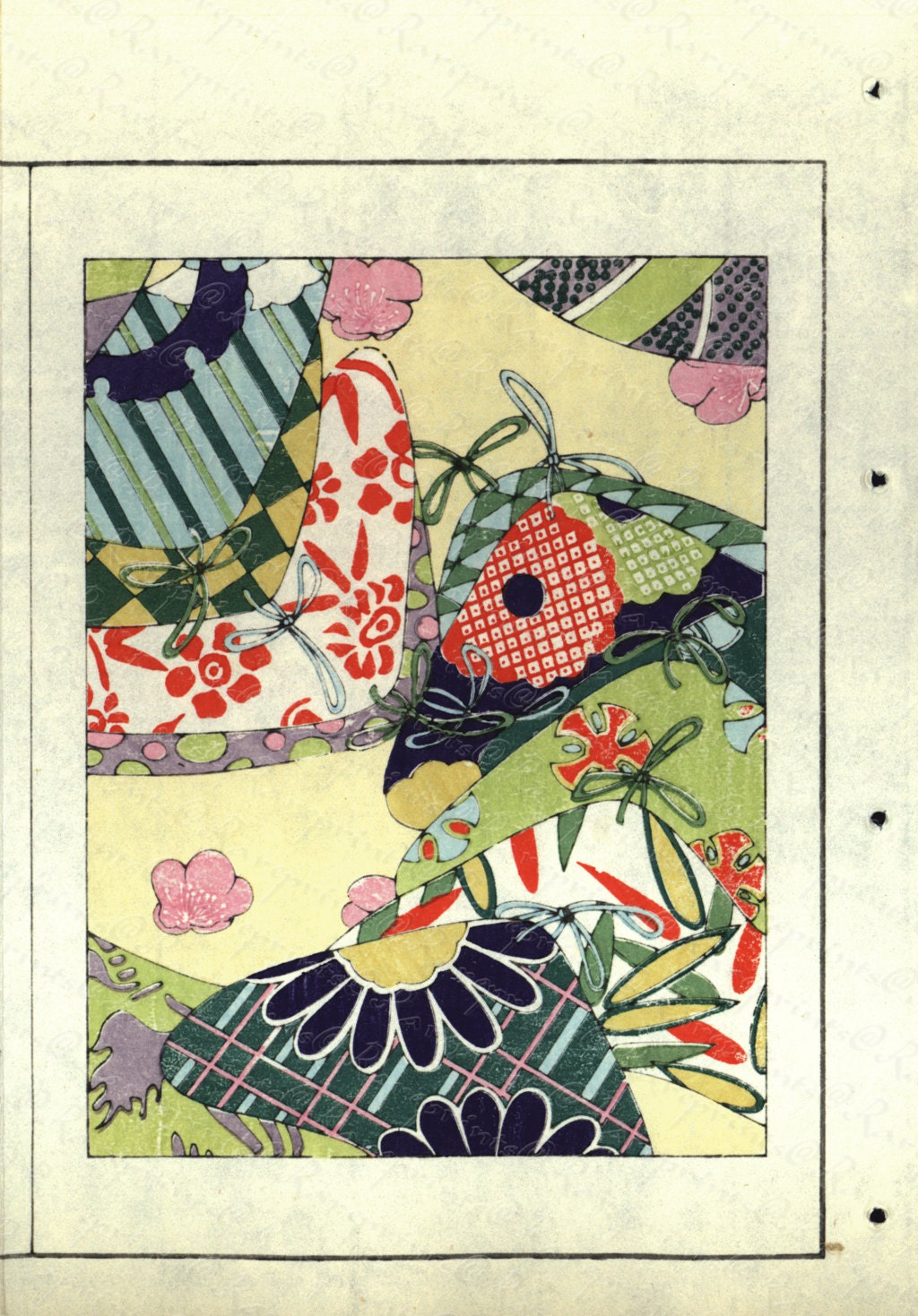 Original Antique Japanese design color Woodblock print From