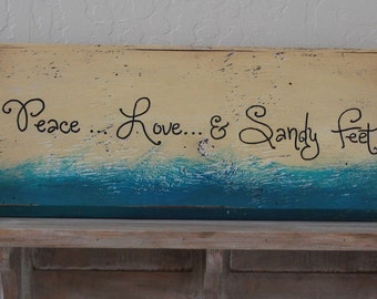 Items similar to Sandy Feet Welcome Beach Wood SignWall Decor Primitive ...