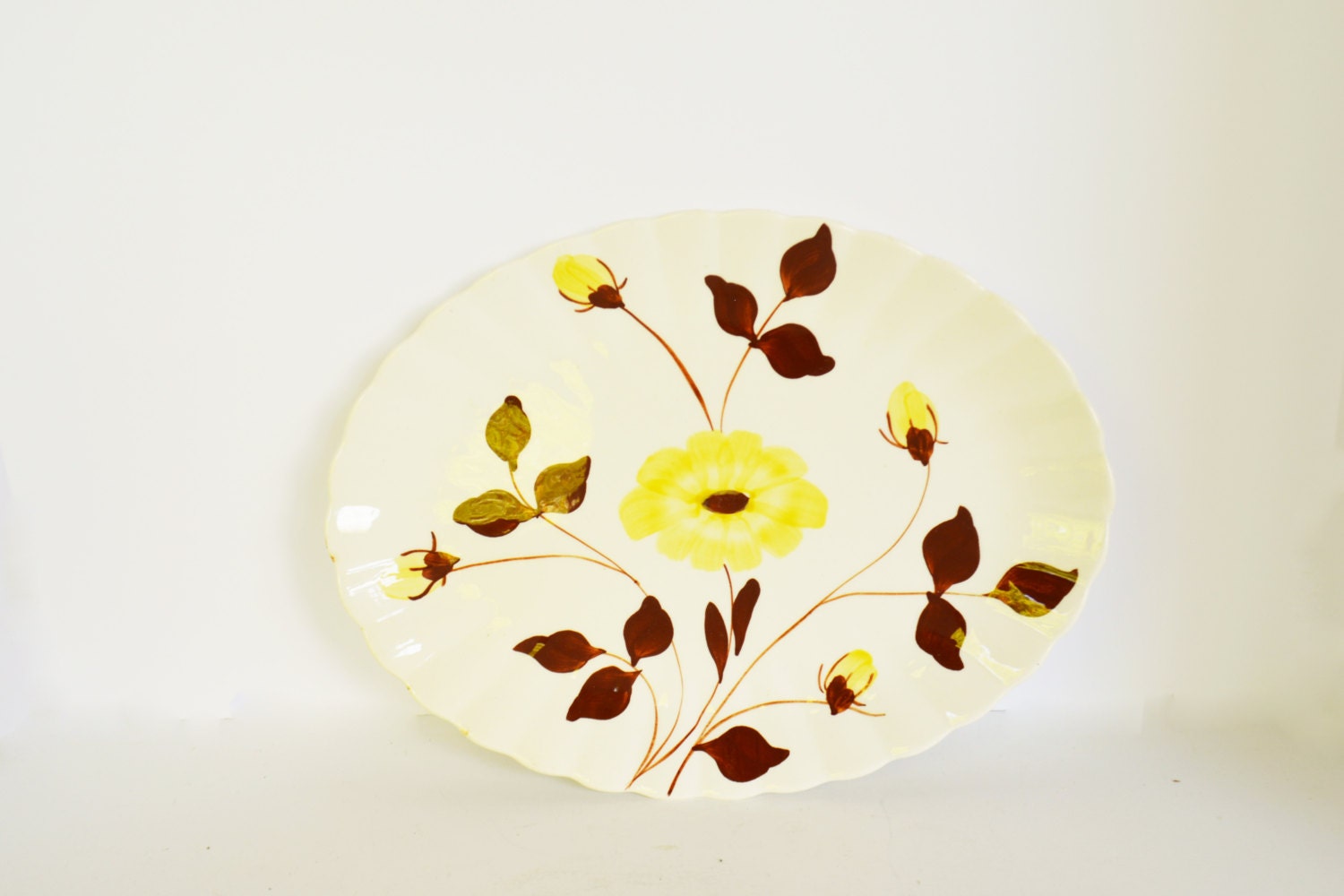 Vintage Blue Ridge China Platter, Hand Painted Yellow and Brown Floral ...