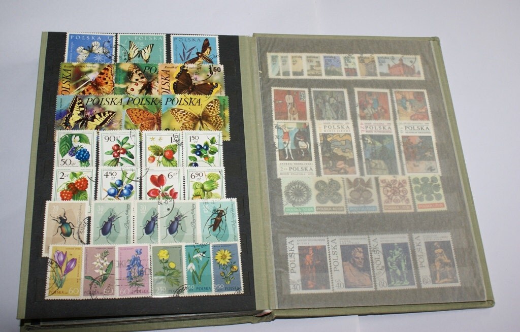 Stamp Album Stamp collection 412 stamps by ModLoveVintageshop