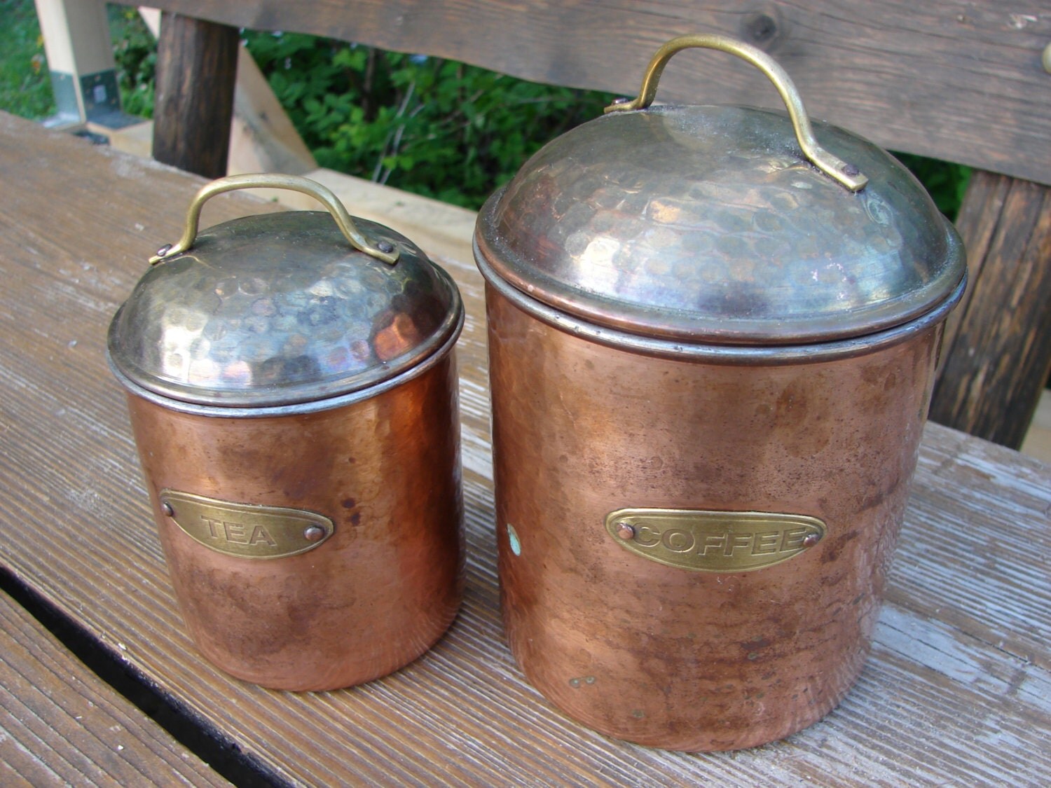 Set of two Vintage Hammered Copper and Brass tea and coffee Jar with ...