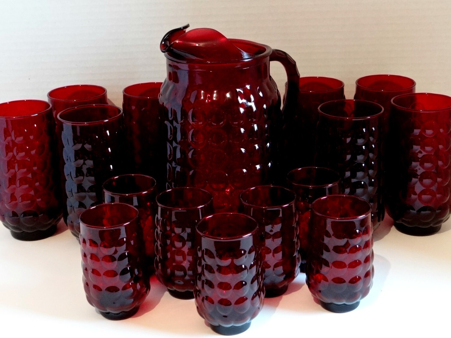 Vintage Anchor Hocking Ruby Red Provincial Bubble Pitcher with