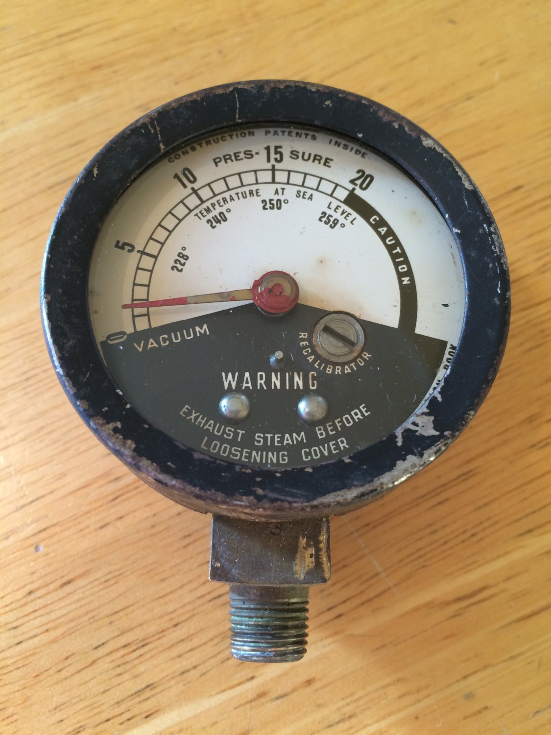 Antique Industrial Brass Pressure Gauge Steam Temperature