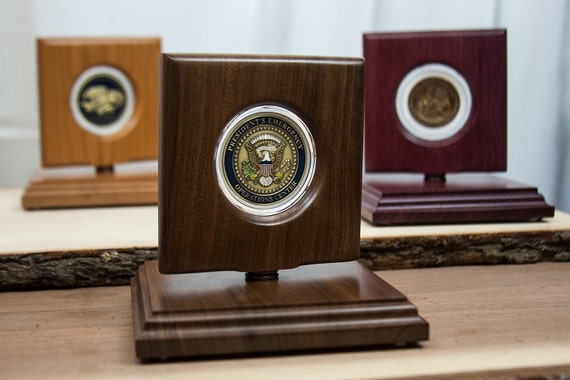 Challenge Coin Rotating Display Natural Black Walnut Wood