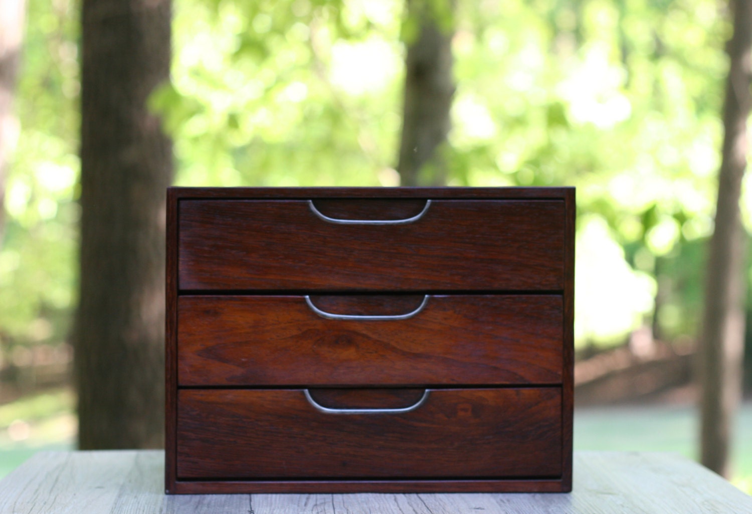Exquisite Dovetailed Mahogany Storage Box with Three Drawers / Mahogany ...