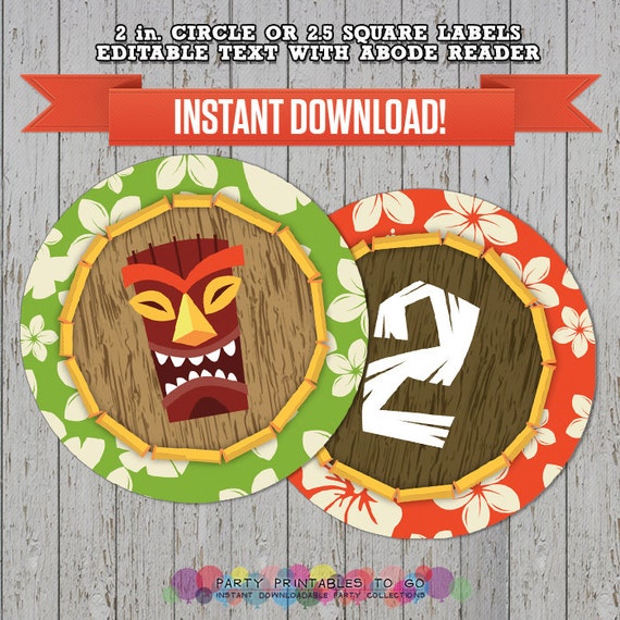 Luau / Hawaiian Party Printable Birthday Labels Editable PDF