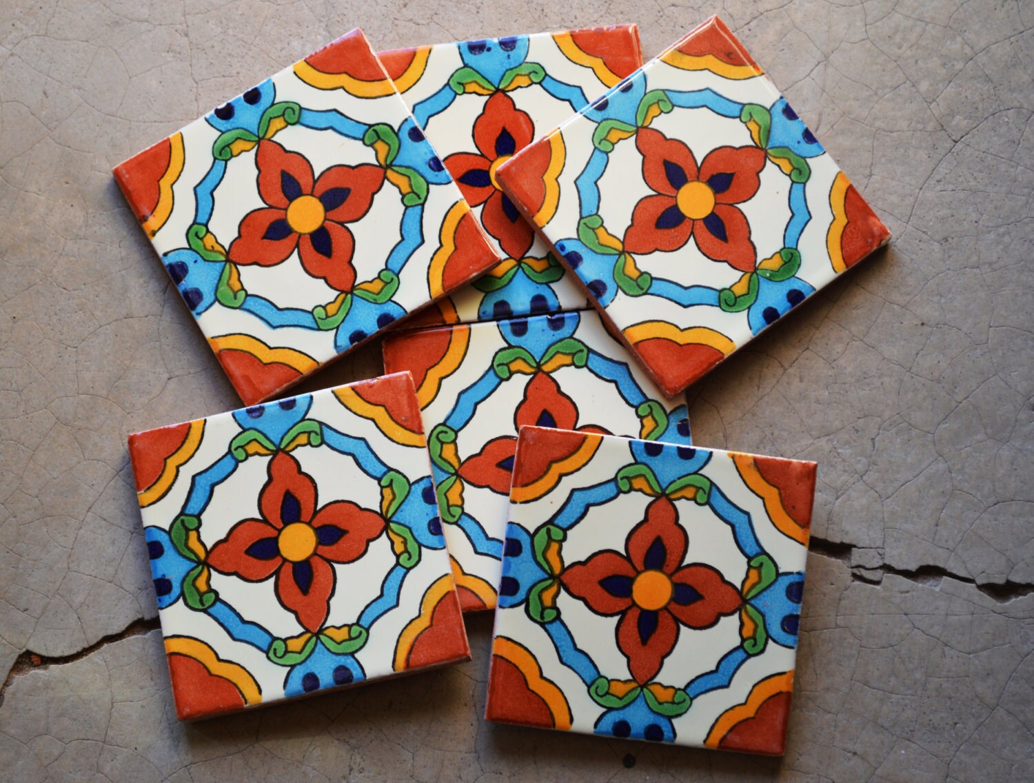 90 Mexican Talavera Tiles. Hand made-Hand painted 4 X