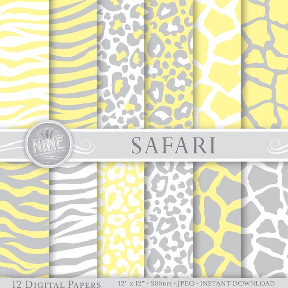 SAFARI Digital Paper: Yellow & Grey Safari