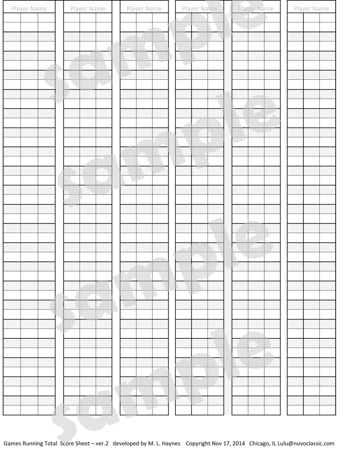 Printable. Digital download. Scoresheet for scoring games