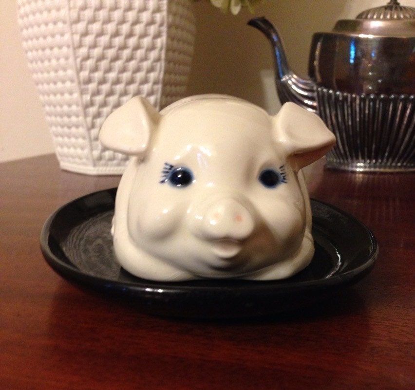 Vintage Blue Eyed Pig Covered Butter Dish – Haute Juice