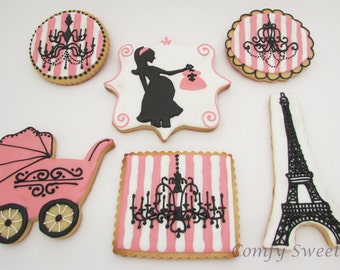 Printable Pink Paris Themed Baby Shower Backdrop Digital