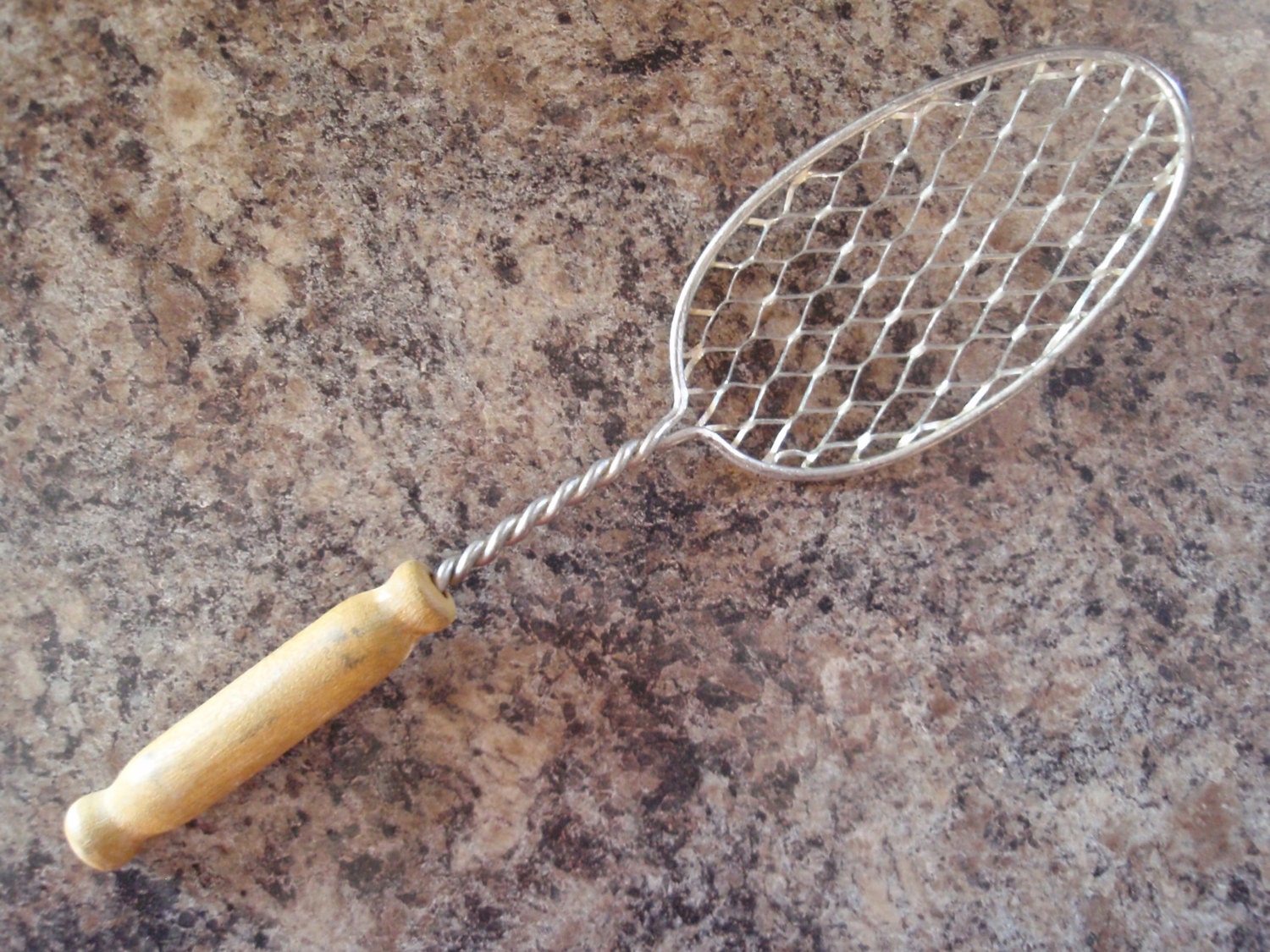 Vintage Metal Wire Spatula Spoon Utensil Wood Handle