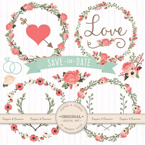 Coral Wedding Vintage Clip Art