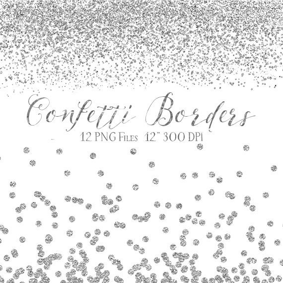 Silver Confetti Borders – Glitter Confetti Clipart – Digital Confetti ...