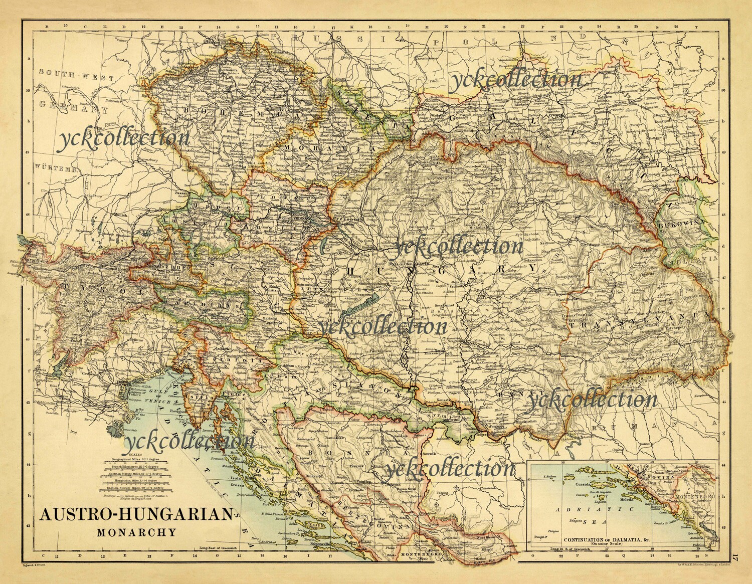 Antique Map of Austro-Hungarian Empire 1887 Ultra High