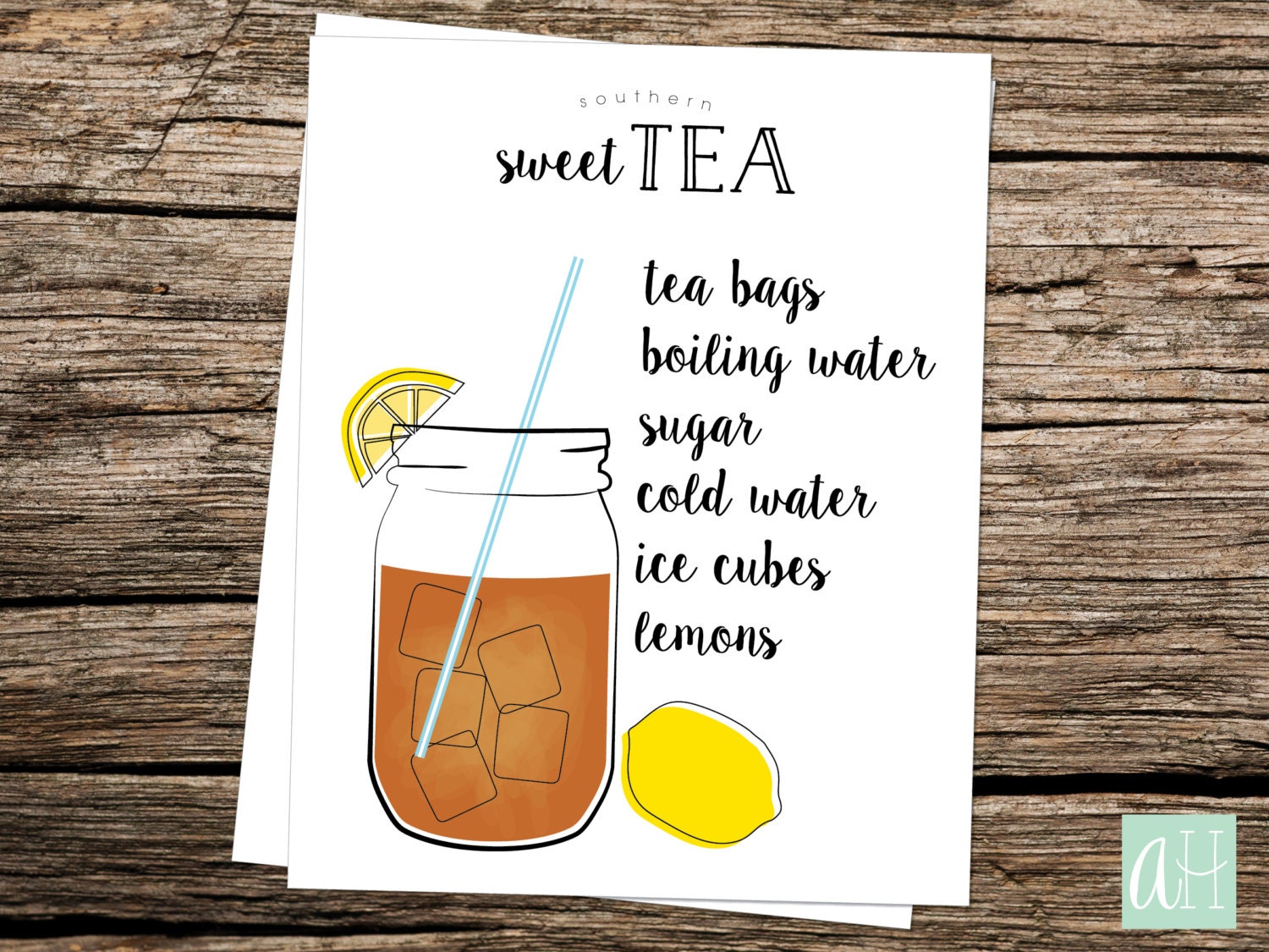 Printable Southern Sweet Tea Recipe Sign: Instant Download as