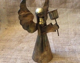 SALE Copper Angel Tree Topper and Candleholders, Mexican