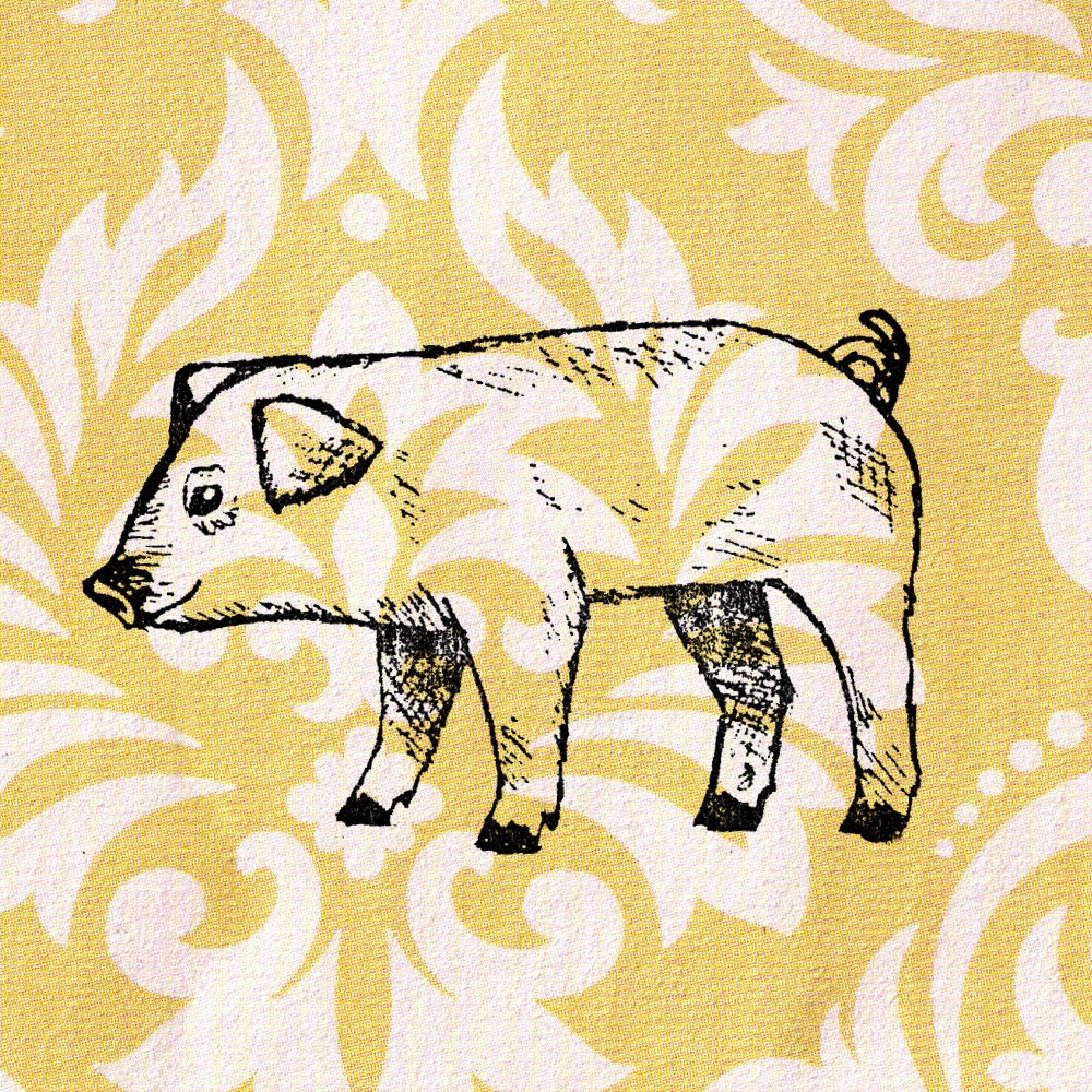 Pig Stamp: Wood Mounted Pigglet Rubber Stamp