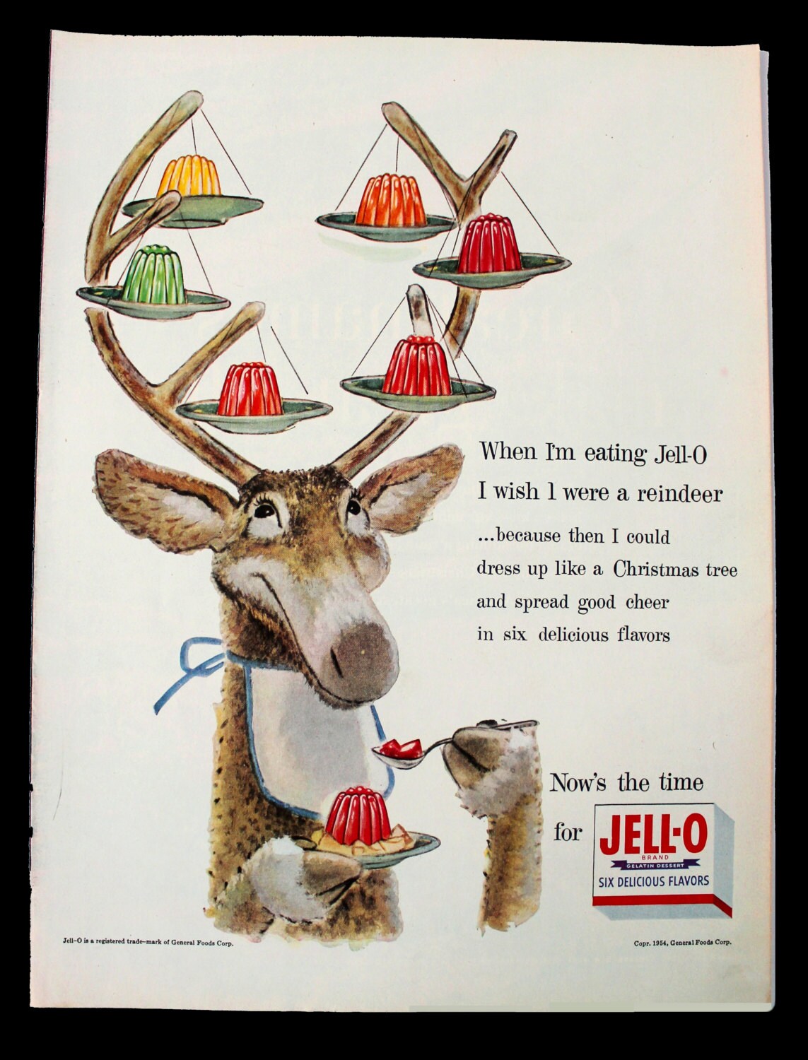 Jello Gelatin Ad Vintage 1950s Advertisement Reindeer Deer