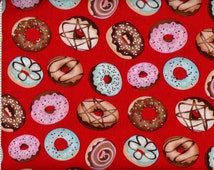 1/2 metre Iced doughnuts on red novelty quilting fabric - food fabric ...