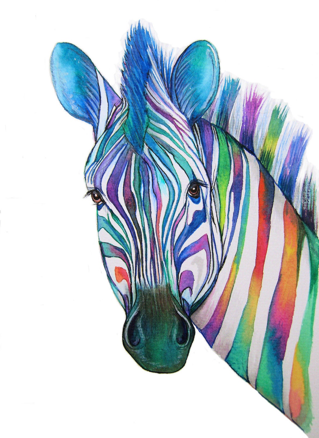 Colourful ZEBRA Art Signed Print from an original by Vivaci