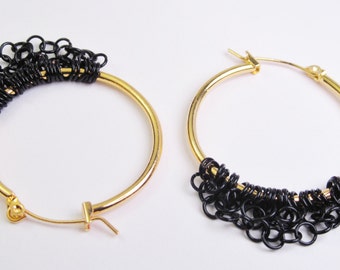 Items similar to Huge Black Hoops with Beaded Accents on Etsy