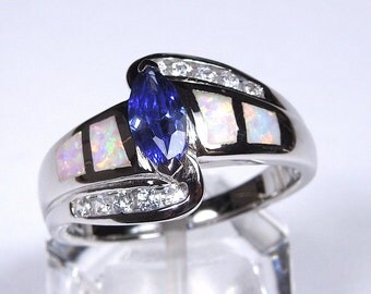 2 Carat Round Tanzanite & Blue Fire Opal Inlay 925 Sterling