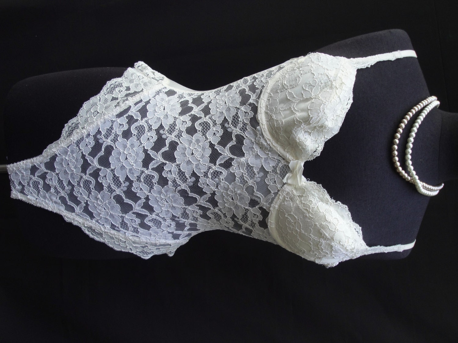 Vintage Ivory Lace Lingerie One Piece Shapewear Wedding Bridal