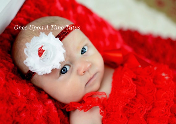 Christmas Santa Hat Flower Glitter Headband Red & White