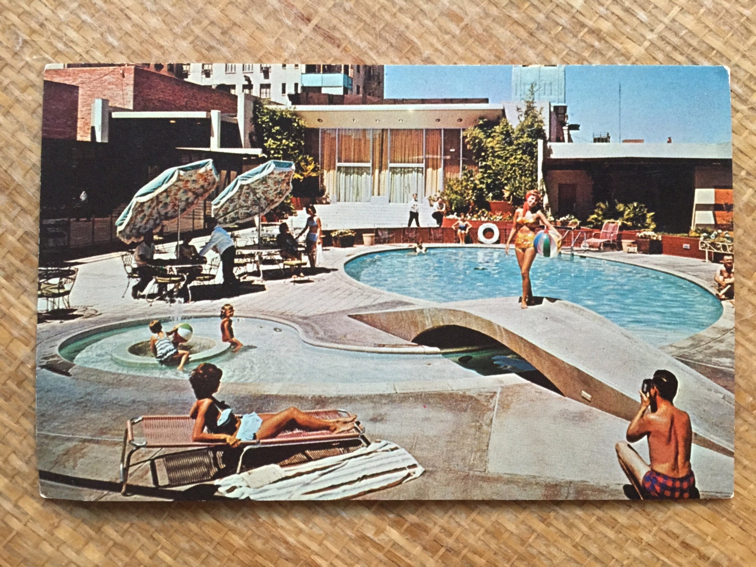 Vintage 60's Mid Century Swimming Pool Postcard by ElkHugsVintage