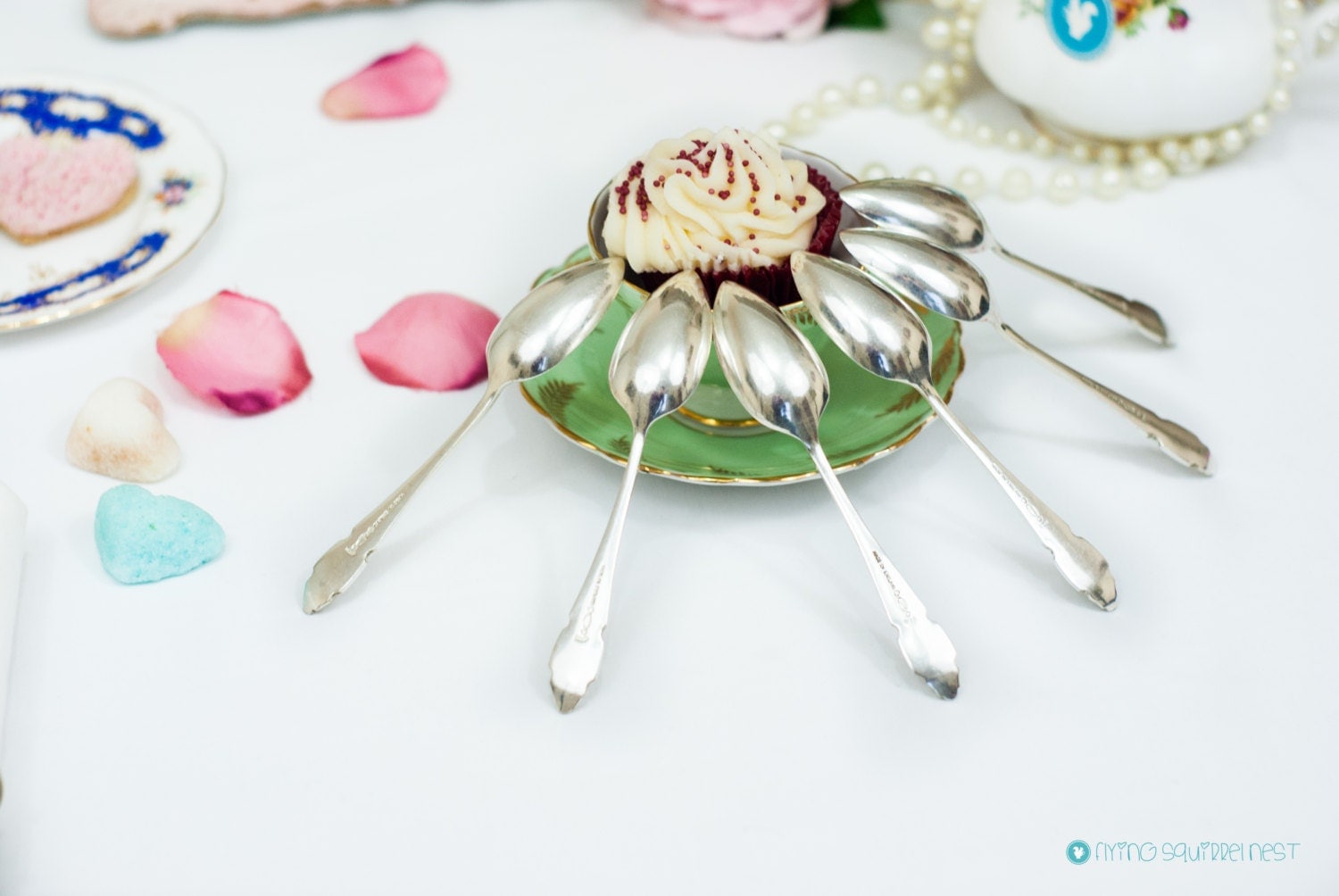 Art Deco Silver Dessert spoons – Vintage Art Deco set of six grape ...