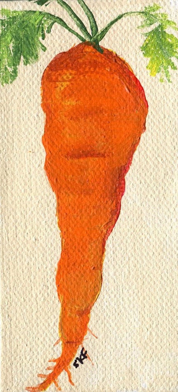 Carrot mini painting on canvas original kitchen by SharonFosterArt