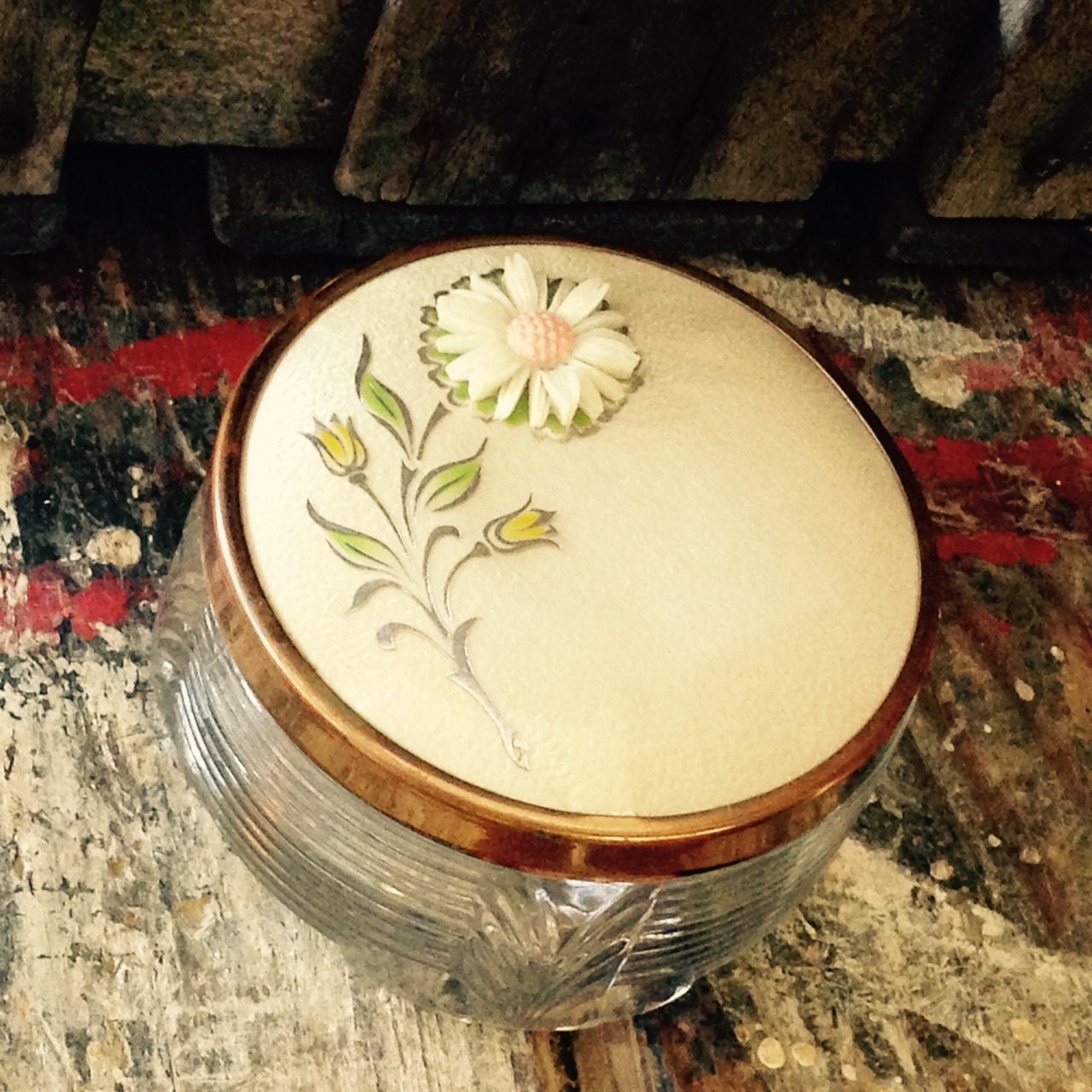 Vintage Art Deco Glass Vanity Jar * Hollywood Regency Pressed Glass ...