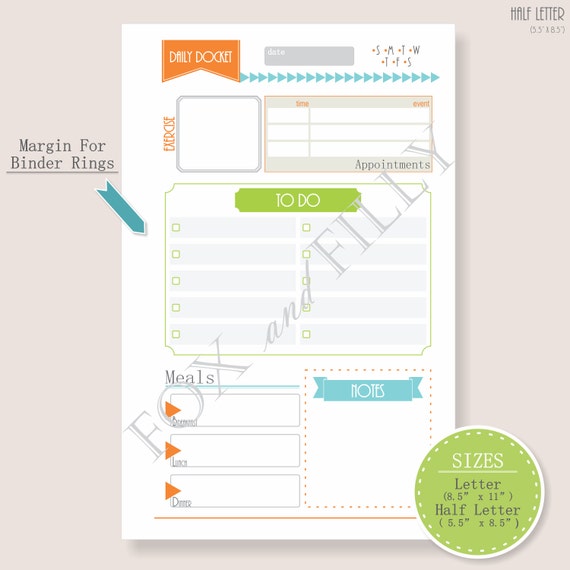 Printable Daily Docket Letter & Half Letter Size by FoxandFilly