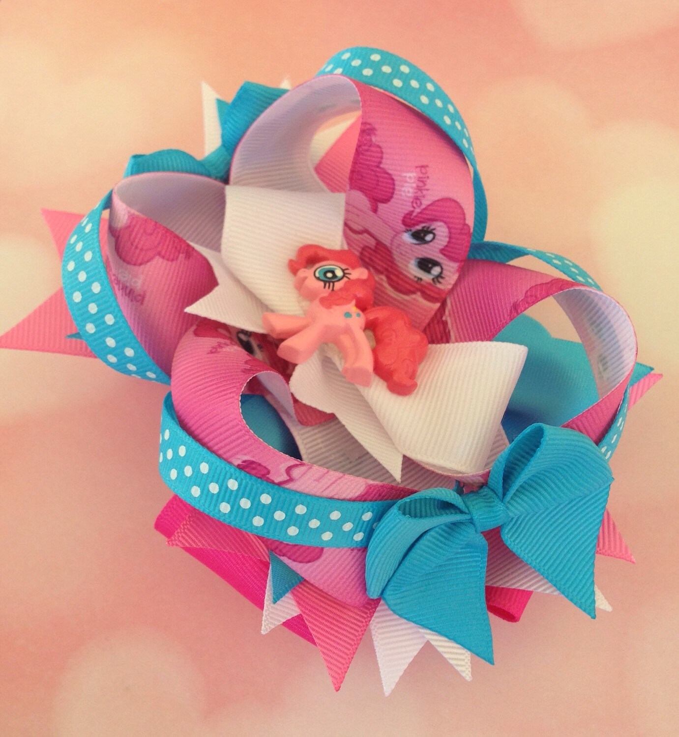Pinkie Pie Stacked Bow by ChelceysBabyLoveBows on Etsy