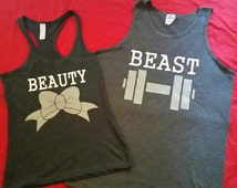 Beauty and the Beast Couples Work Out Tanks or Tshirts. Couples Swole ...