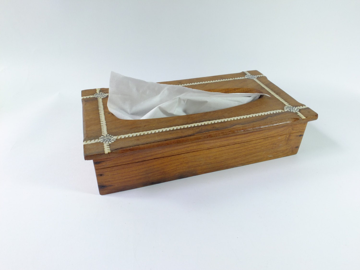 Vintage Wood Tissue Box, Wooden Tissue box, Nautical Inlay, Mid Century ...
