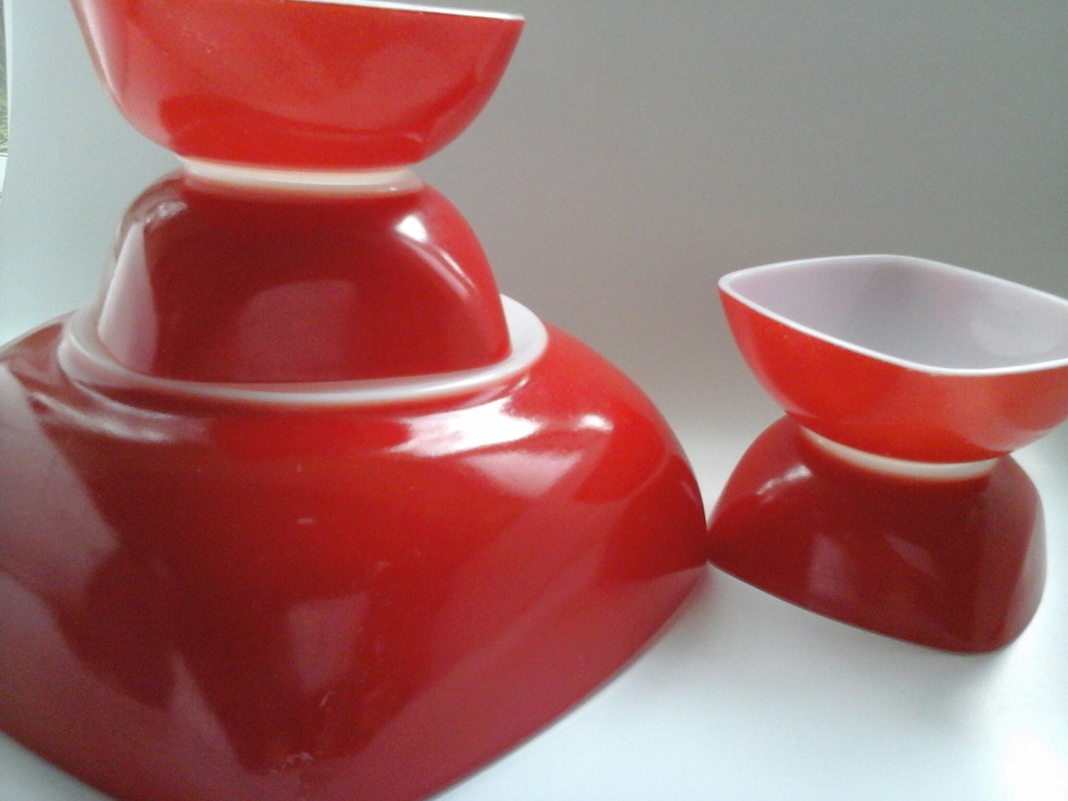 5 Piece Red Pyrex Square Casserole, Salad, Snack Set. Glass Bowls ...