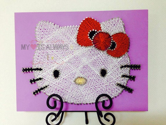 Kid Friendly Theme Custom Made String Art Hello Kitty