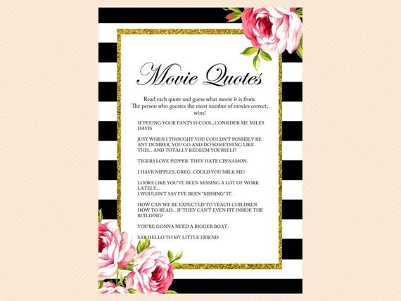 Movie Quote game Name that movie Gold Glitter by MagicalPrintable