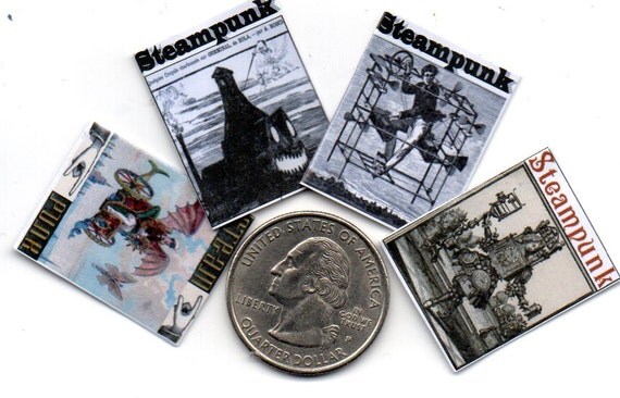 4 Miniature 'STEAMPUNK' Magazines by PetiteGiteMiniatures