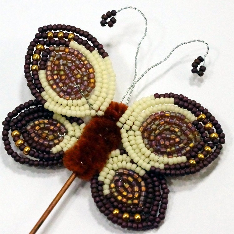 Beautiful Beaded Butterfly in soft brown earth tones by CherylDay