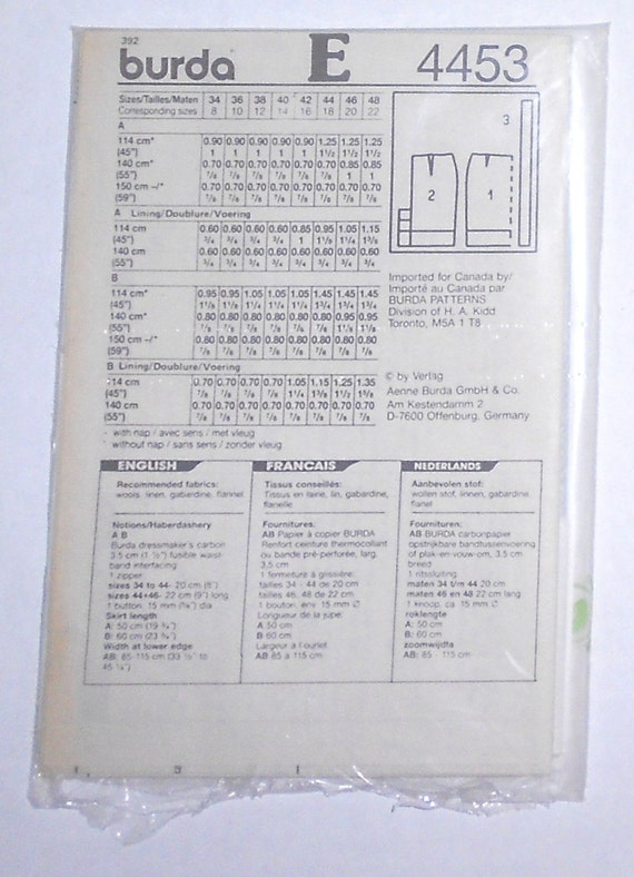 Burda skirt sewing pattern pencil style factory fold uncut 3