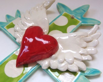 large ceramic cross with winged heart by maryjudy on Etsy